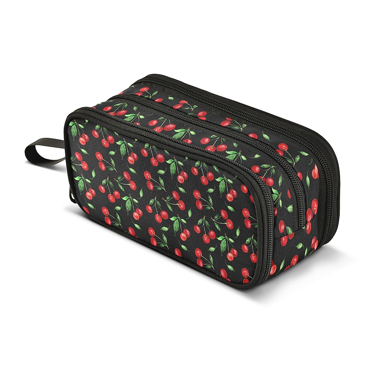 ALAZA Cherry Green Leaves Pencil Case Nylon Pencil Bag Portable Stationery Bag Pen Pouch with Zipper for Women Men College Office Work