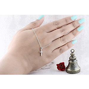 Dazzlingrock Collection Round White Diamond Classic Divine Cross of Jesus Pendant with 18 inch Silver Chain for Women (0.15 ctw, Color I-J, Clarity I2-I3) in 10K White Gold