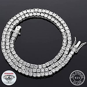 Moissanite Tennis Necklace 18K Gold Plated 925 Sterling Silver Yellow White Gold Plated Moissanite Diamond Tennis Choker Chain Wedding Necklaces 3/4/5mm 16-24 Inch Jewelry Gift for Women Men (Gold)