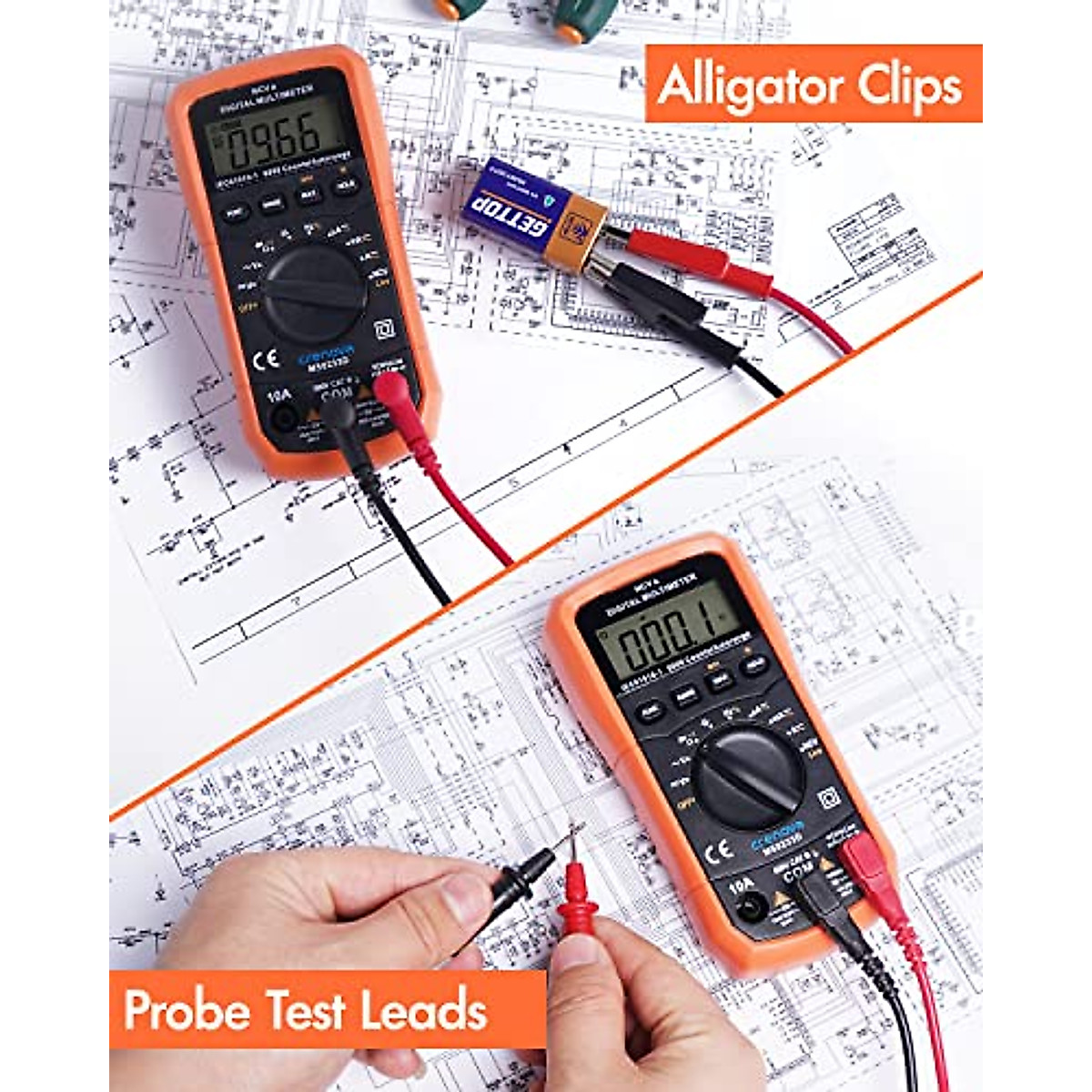 Crenova MS8233D Digital Multimeter 6000 Count Auto-Ranging DC AC Voltmeter Ohm Volt Amp Tester for Voltage Current Resistance Capacitance Continuity Diode Duty-Cycle Frequency NCV Live Wire Test