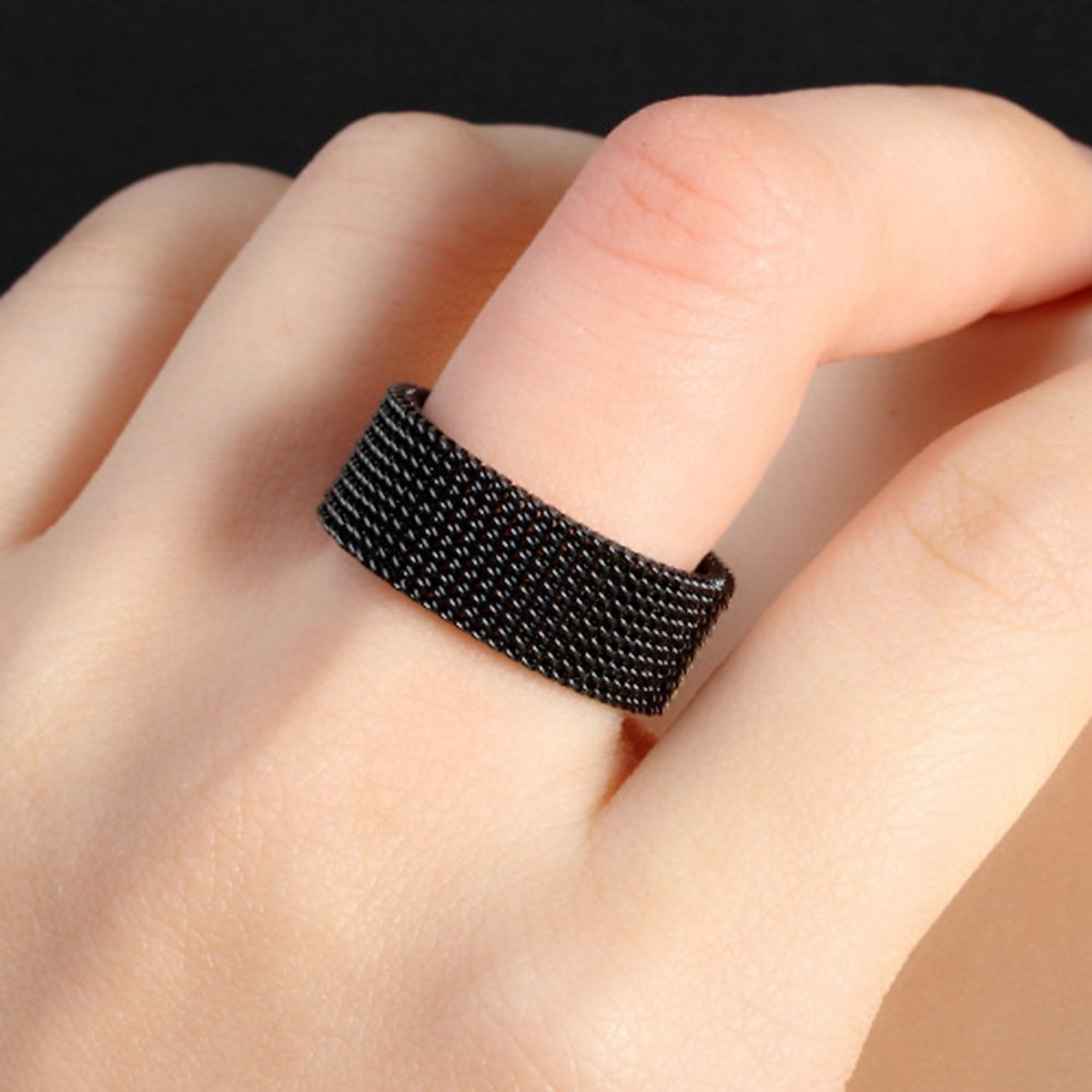 HIJONES Men Women Stainless Steel Fashion Weave Braided Mesh Ring Black Size 5
