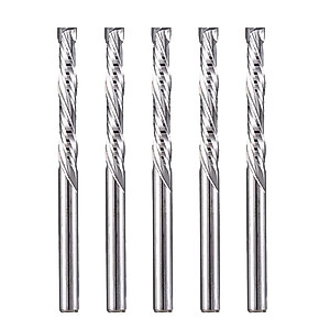 Carbide End Mills Up & Down Cut 1/8 Inch Shank,CNC Spiral Router Bits(3.175x22mm) Compression Bit 2 Flutes Milling Cutter for Engraving Milling 3D sculpturing Roughing Composite Multilayer Pack of 5