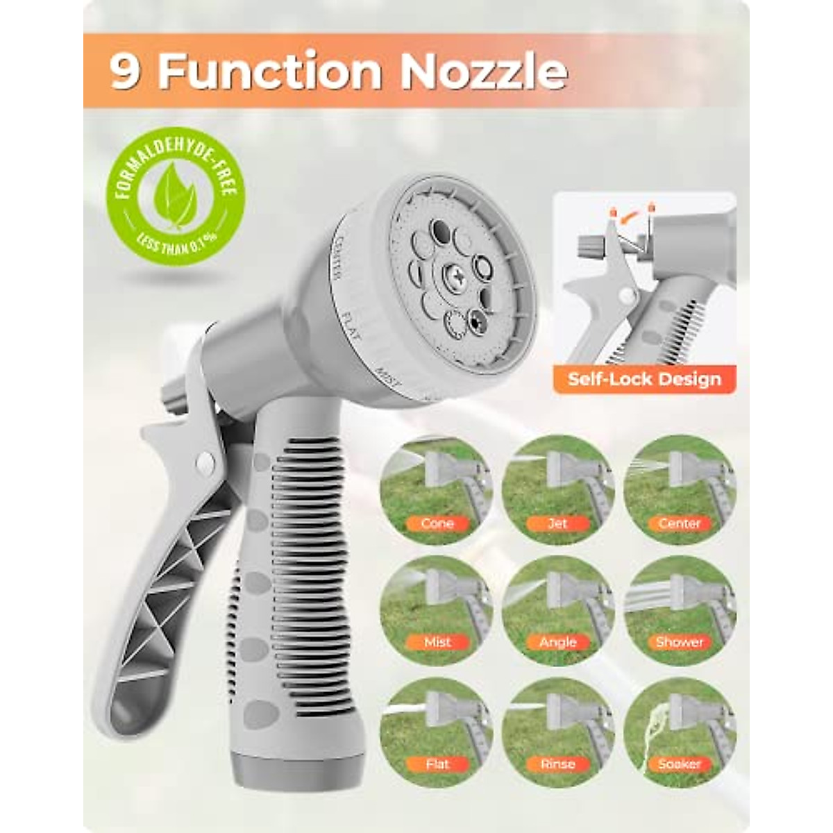 Ayleid Retractable Garden Hose Reel,1/2 in x 100 ft Wall Mounted Hose Reel, with 9- Function Sprayer Nozzle, Any Length Lock/Slow Return System/Wall Mounted/180°Swivel Bracket (Grey)