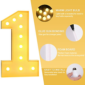Foaky 3FT Marquee Numbers,Large Light Up Numbers,Giant Marquee Light Up Numbers for 1st Birthday Party Decorations,Pre-Cut Foam Board Kit,Anniversary Decor (1,3FT)