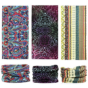 KALILY 6PCS Headband Bandana - Face Shield Mask Headwrap Scarf Neck Gaiter Hair Band