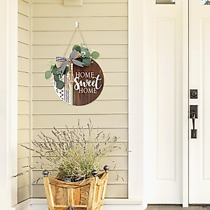 3D Welcome Front Door Wreath Porch Decor, Wooden Home Sweet Home Boho Outdoor Sign Hanging, Farmhouse Aztec Wall Sign Hanger with Artificial Leaves&Rustic Beads