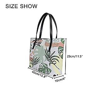 Fashion Tote Handbags Women's Soft Tote Shoulder Bag for Women Work Shopping Top Handle Satchel Bags, 15.8×4×15.4 inches,Retro Tropical Leaves 1