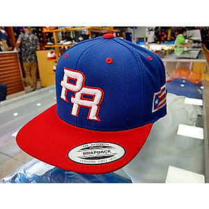 Puerto Rico Snap Back Caps with Embroidery PR Logo (Snapback Royal Blue/Red/PR)