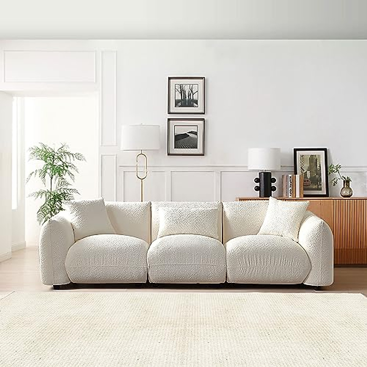 kevinplus 109.8'' Boucle Cloud Sofa Couch Modular Sectional Sofa Couch for Living Room, Modern Contemporary Futon 4-Seat Sofa Couch for Apartment Office Studio, Beige