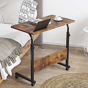 DlandHome Rolling Desk Adjustable Standing Desk, Mobile Side Table 31.4 Inches w/Wheels Adjustable C Table Movable Portable Laptop Computer Stand for Bed Sofa,Retro
