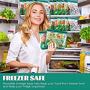 Rumia 12 Pack Reusable Food Storage Bags Dinosaur Silicone Sandwich Bags Snack Bags Leakproof Freezer Bags with Zipper Travel/Home Organization Waterproof Reusable Food Storage Bag
