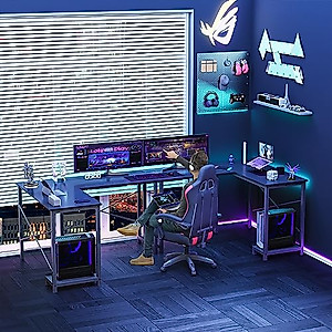 Sweetcrispy Computer Desk - L Shaped Gaming Desk, Corner Desks PC Desk Table with CPU Stand Side Bag for Home Office Dorm Sturdy Writing Workstation, Black, 50 Inch