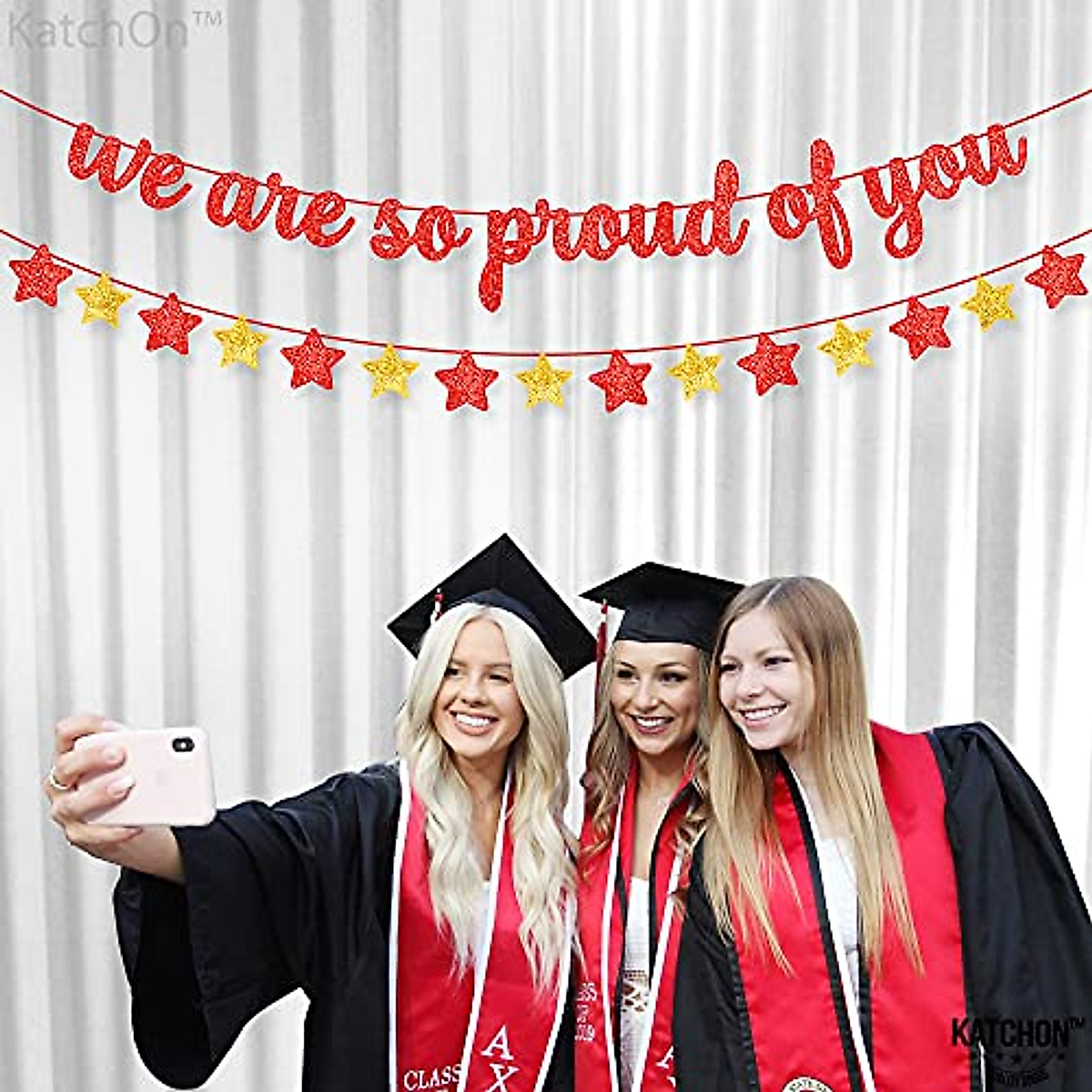 We Are So Proud Of You Banner, Glitter - Big 10 Feet with Star Garland | Graduation Banner for Red and Gold Graduation Party Decorations | Congratulations Decorations | Red Graduation Decorations 2023