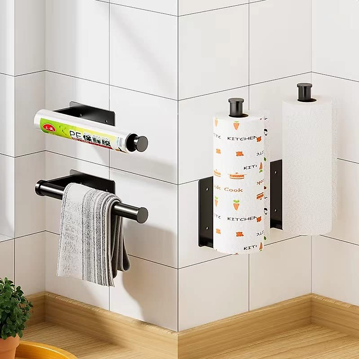 Yaotop 2 Pack Paper Towel Holder Wall Mount Under Cabinet/Wall Mount, Rack for Kitchen/Bathroom Hanging Paper/Towel, Both Available in Adhesive and Screws,Stainless Steel