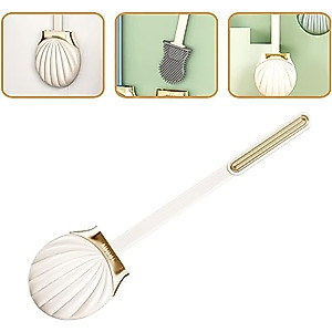 AAMNA Shell Toilet Brush and Holder Wall-Mounted Toilet Cleaning Brushes w/Long Plastic Handle and Soft Silicone Bristles Bathroom Deep Cleaner