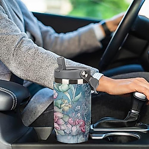 YTLKGFP 30 Oz Large Capacity Car Cup Blue Style Flowers Tumbler with Handle Straw Lid Insulated Stainless Steel Water Bottle Travel Mug Leak-proof Car Cup Keeps Cold Or Hot
