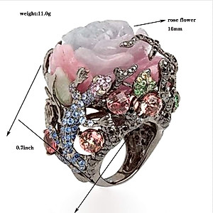 HSQYJ Retro Cocktail Statement Ring Antique Gold and Silver Tone Resin Stone Crystal Stacking Rings Cluster Statement Ring for Women