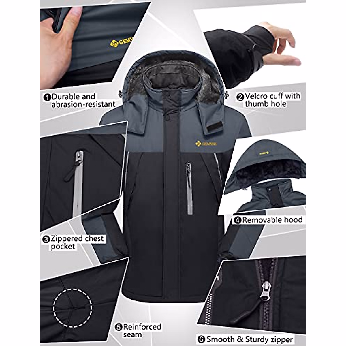 GEMYSE Men's Mountain Waterproof Ski Snow Jacket Winter Windproof Rain Jacket (Black,Small)