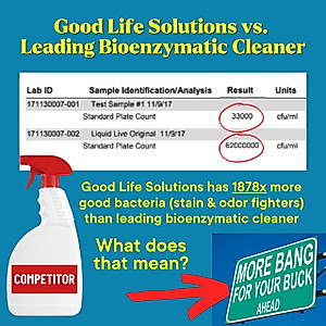 Good Life Solutions Natural Odor and Stain Remover Spray - Unscented Plant-Based Child and Pet Safe Cleaner Earth-Friendly Odor Eliminator Eco Cleaning Products for Home, Carpet, Upholstery 16 oz