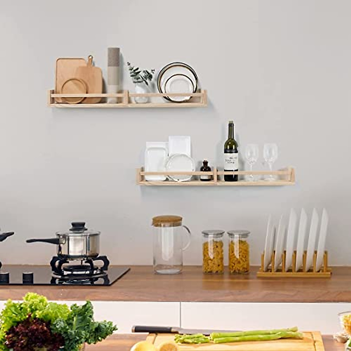 Austin yan Bookshelves Wall Mounted, 32inch Wood Floating, Bookshelf for Kids, Hanging Shelf for Baby Nursery Room Decor Set of 2 Pine, Wooded