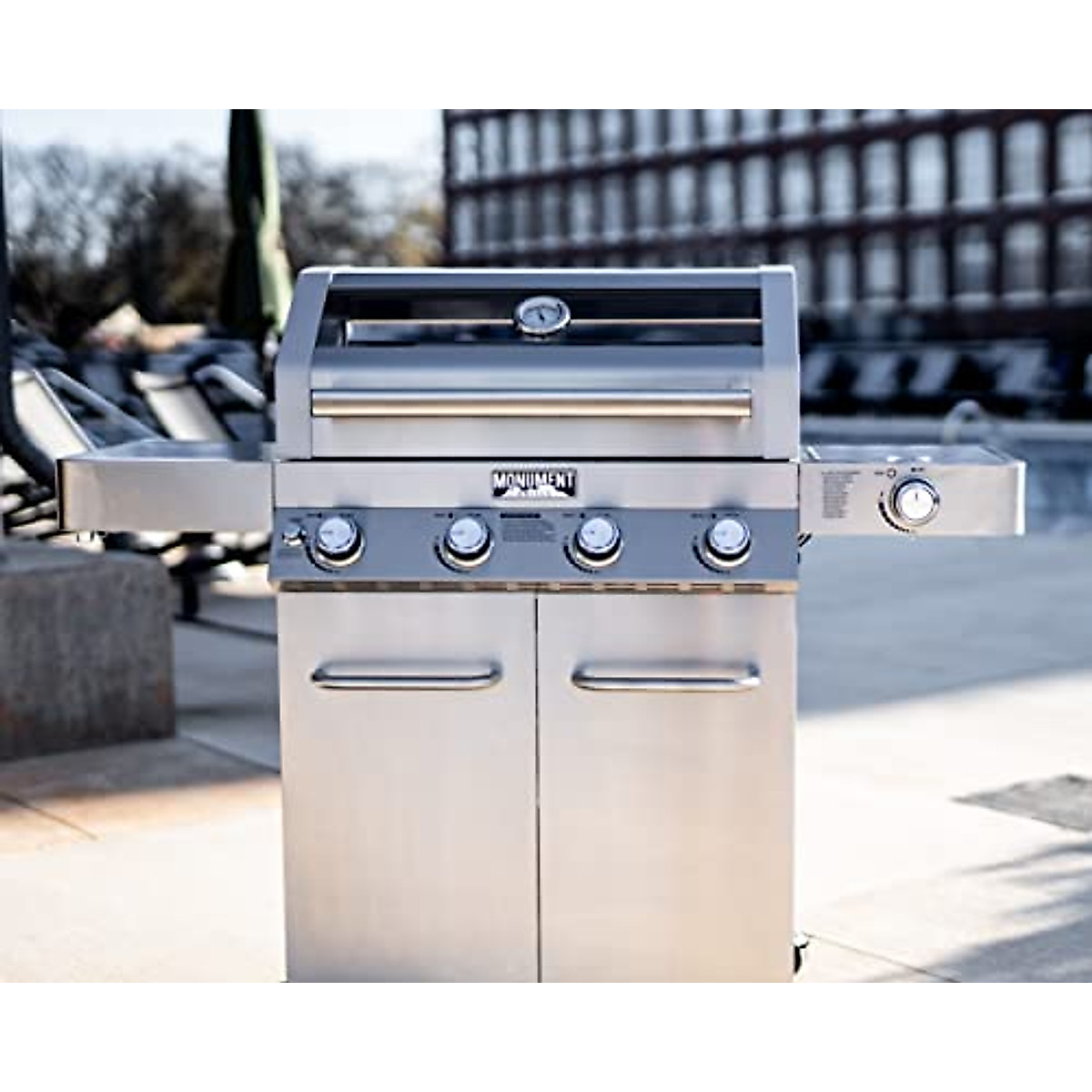 Monument Grills Larger Convertible 4-Burner Natural Gas Grill Stainless Steel Cabinet Style Propane Grills with Conversion Kit(2 Items)