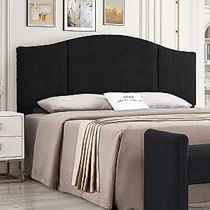24KF Middle Century Upholstered Foldable Headboard King Headboard,Modern Boucle Teddy Fabric Headboard King/California King headboard 6033-K-Black