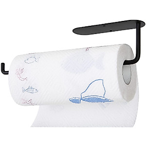 SpiCere Paper Towel Holder Under Cabinet, Adhesive or Wall Mount for Kitchen, Stainless Steel, Black