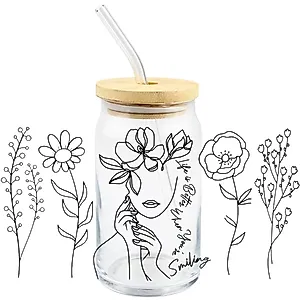 Flower UV DTF Transfer Sticker Waterproof UV DTF Cup Wrap Rub on Transfer Stickers Decals for Glass Cups Coffee Cup Crafting Furniture Iron-on Transfers