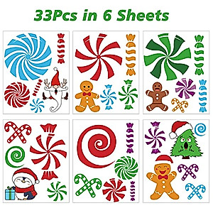 KIMOBER 33PCS Christmas Peppermint Floor Decals,Christmas Candy Santa Claus Gingerbread Wall Stickers for Xmas Party Decoration