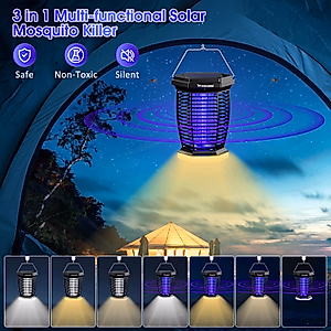 PALONE Solar Bug Zapper Outdoor, 3 in 1 Mosquito Zapper with 3.5m Extended Solar Panel, 4500V Electric Bug Zapper Indoor, Fly Zapper with 7 Lighting Modes for Outdoor Courtyard Backyard Garden