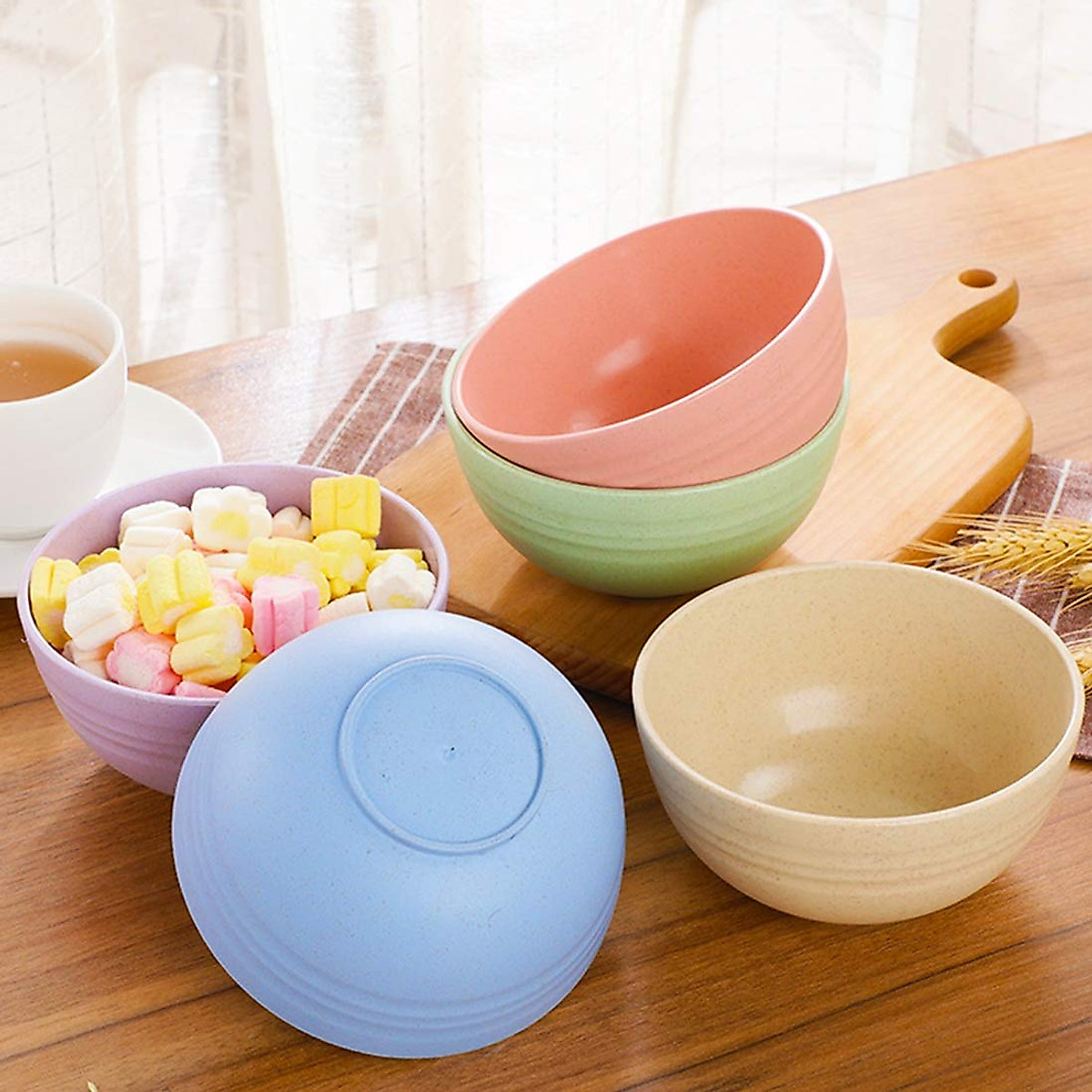 NANAOUS Small Bowls Set of 5, 14 OZ Reusable Wheat Straw Bowl, Kitchen Bowls for Dessert Bowls for Serving Soup, Oatmeal, Pasta and Salad(5 Colors)