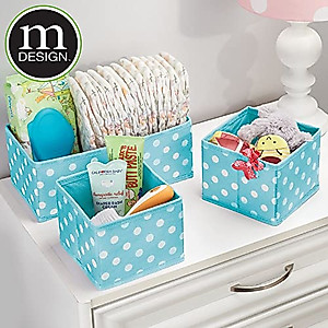 mDesign Soft Fabric Polka Dot Dresser Drawer and Closet Storage Organizer, Bin for Child/Kids Room, Nursery, Playroom, Bedroom, 12 Pack - Turquoise Blue/White