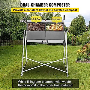 Compost Bin Stainless Steel Dual-Chamber Garden Composter 33/71/106 Gallons Capacity Composting Trash Can for Kitchen Yard (Color : 125L, Size : 1)