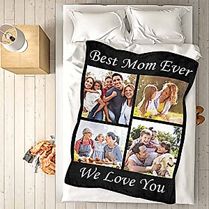 Personalized Blanket with Photo Text Custom Throw Blanket Using My Own Pictures for Mom Christmas Family Dad Sisters Dog Friends Besties Grandma Wife 4 Photo