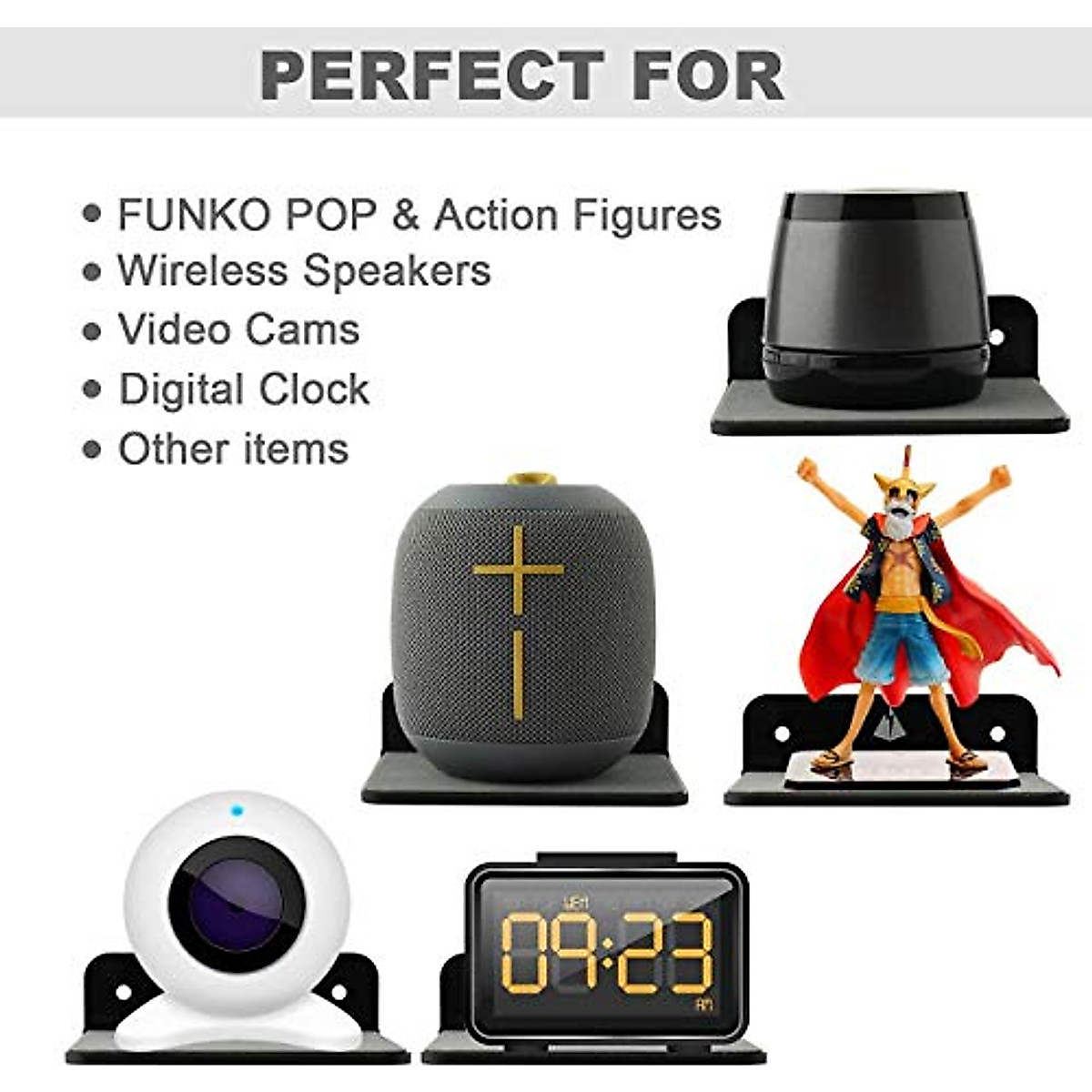 TXEsign Small Floating Shelves Speaker Shelves-2 Pack 4.25 Small Wall Shelves Speaker Mount for Bluetooth Speaker Webcam Mesh WiFi Mesh Router Toy Display Shelf Acrylic Shelves(Black, Small)