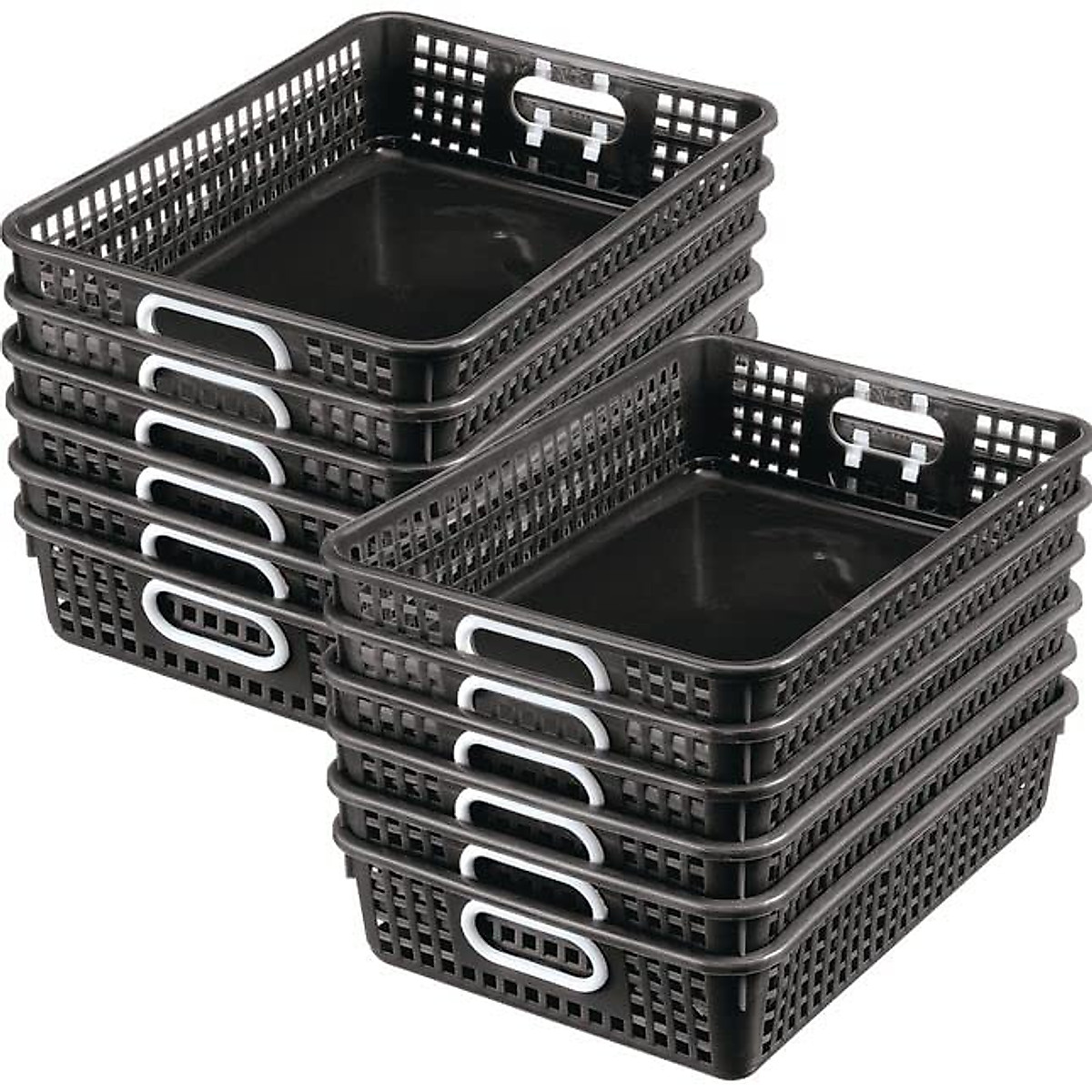 Really Good Stuff Paper Basket, 14" x 10" x 3-1/4" - 12 Pack, Black | Plastic Mesh Paper Basket for Classroom, Home and Office, Fits A4 Paper, Documents, Files, Magazines