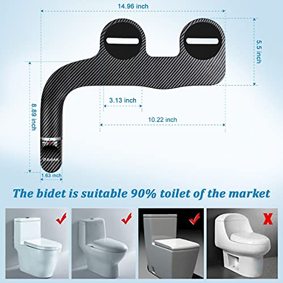 BIEAR Bidet Attachment For Toilet, Ultra-Slim Dual Nozzle Bidet Attachment Adjustable Water Pressure Non-Electric Fresh Cold Water Bidet Toilet Seat Attachment for Feminine and Posterior Wash