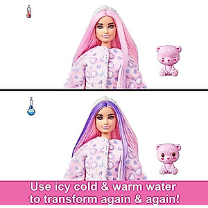Barbie Cutie Reveal Doll with Pink Hair & Teddy Bear Costume, 10 Suprises Include Accessories & Pet (Styles May Vary)