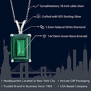 Gem Stone King 925 Sterling Silver Gemstone Birthstone and White Diamond Necklace | Emerald Cut 14X10MM Pendant Necklace for Women | With 18 Inch Silver Chain