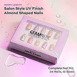 Glamnetic Press On Nails - Wild Card | Opaque UV Finish Short Pointed Almond Shape, Reusable Pastel Nails in 12 Sizes - 24 Nail Kit with Glue