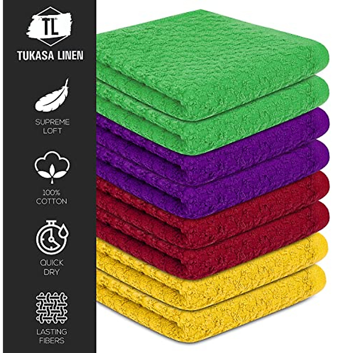 Tukasa Linens 16 Pack Cotton Washcloths for Body and Face, 12x12 Inches, Multipurpose and Lightweight Wash Clothes for Face. Highly Absorbent - Travel and Bath Towel (Multi-Color)