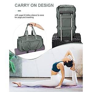 Gym Bag for Women Men with Shoe Compartment, Sport Duffel Bag, Waterproof Travel Weekender Overnight Carry on Bag for Yoga with Trolley Sleeve, Green
