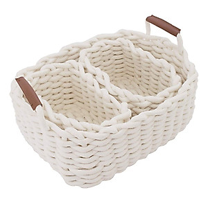 JJSQYLAN Cotton Rope Blanket Storage Basket for shelf,small decorative woven basket Organization and storage for Candy Food Nursery Baby Clothes Towels Diaper Caddy Books (Set of 3, White)