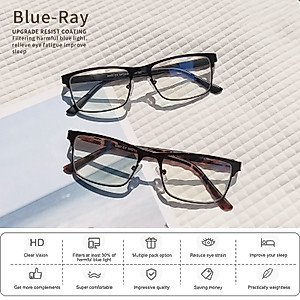Kafirlo Progressive Multifocal Reading Glasses Men No Line Multifocus Transition Blue Light Blocking Computer Reader Multi Focus Metal Full Wide Frame Spring Hinge Designer Magnifying Eyeglasses 1.25