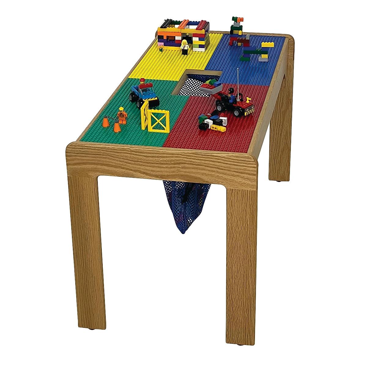 Fun Builder Table-Compatible with Lego® Brand Blocks with Built in Mesh Net 32"x16" Made in USA! Solid Wood Frame and Legs. Built to Last! Ages 5 and Older!
