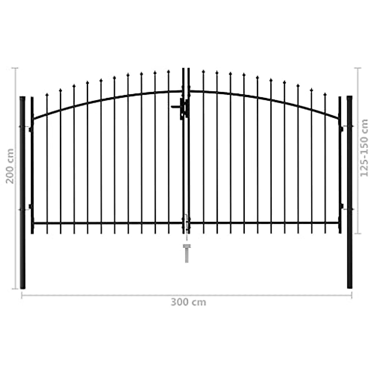 loibinfen Double Door Fence Gate with Spike Top, Garden Fence Gate Double Door Metal Steel Outdoor Fencing for Yard Driveway, Steel 9.8'x4.9' Black