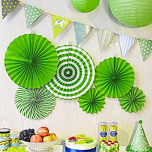 LayYun Party Hanging Paper Fans Set of 6, Round Pattern Paper Garlands Decoration for Birthday Bridal Wedding Baby Shower Graduation Events Accessories, Green
