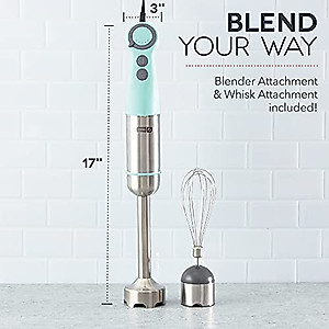 Dash Chef Series Immersion Hand Blender, 5 Speed Stick Blender with Stainless Steel Blades, Whisk Attachment and Recipe Guide – Aqua