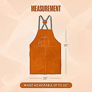 Houseables Leather Welding Apron, Fire Resistant Welder Smock, 23 x 35 Inch, Large, 2 Pockets, Kevlar Stitching, Safety Accessory For Blacksmithing, Carpentry, Torch Work, Roofing, Woodworking, Garage