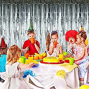 Twinkle Star 2 Pack Photo Booth Backdrop Metallic Tinsel Foil Fringe Curtains Environmental Background for Birthday Wedding Party Christmas Decorations (Silver)
